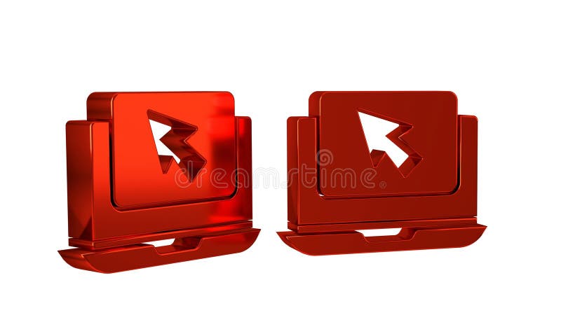 Red Laptop and Cursor Icon Isolated on Transparent Background. Computer ...