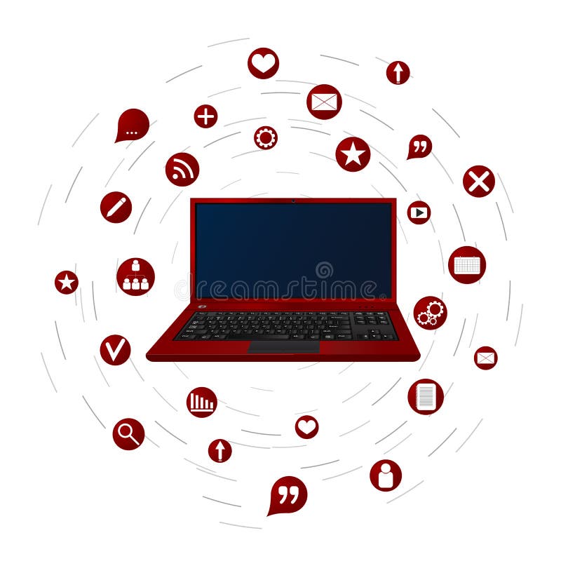 Red Laptop. Web Icons Around Stock Vector - Illustration of idea, media ...