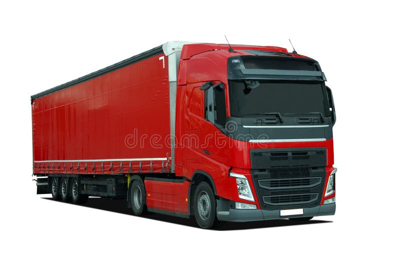 Red Large Truck with Semi Trailer Stock Image - Image of deliver ...