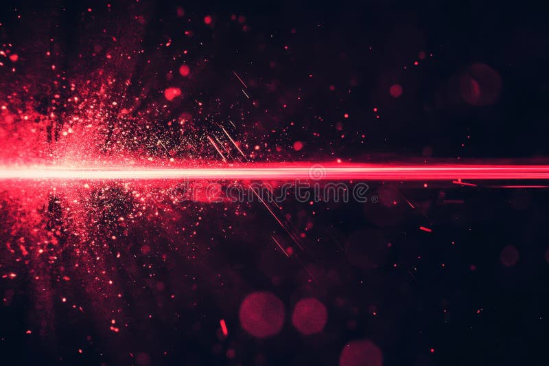 Red Laser Beam with Abstract Particles and Light Effects in a Dark ...