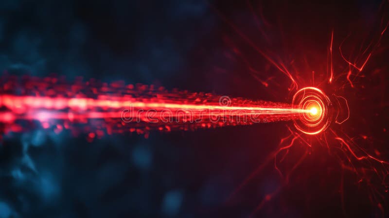 Red Laser Beam Emitting from a Glowing Circular Source in a Dark ...