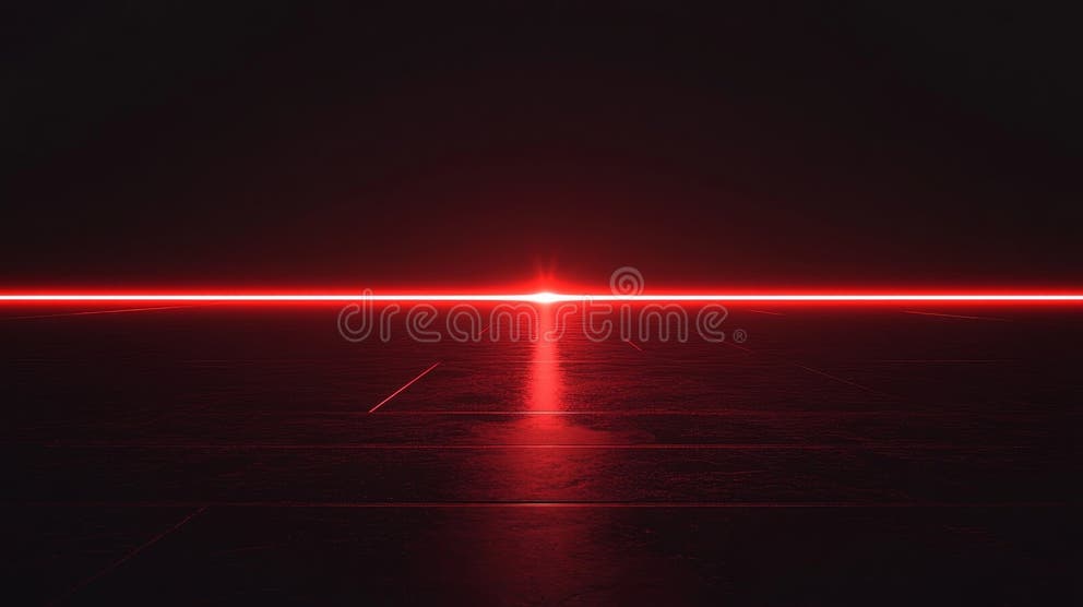 Red Laser Beam Glowing in Dark Environment with Reflection Effects ...