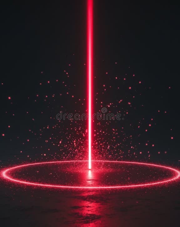 Red Laser Beam and Light Particles on Black Background Stock Image ...