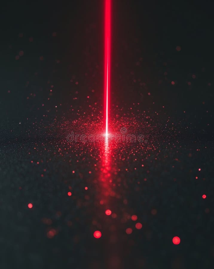 Red Laser Beam and Light Particles on Black Background. Stock Photo ...