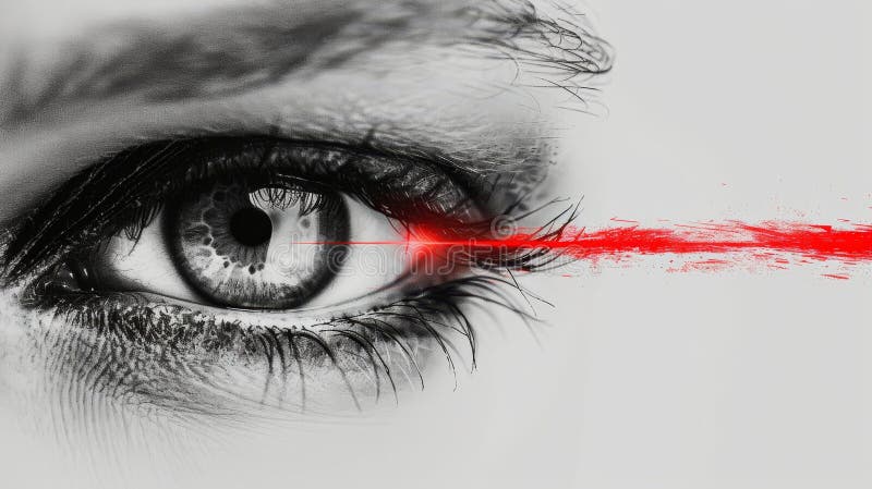 Red Laser Beam Targeting Human Eye for Laser Eye Surgery on White ...