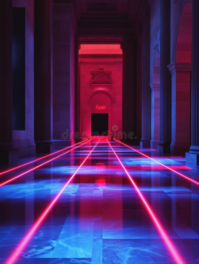 Red Laser Beams Create a Striking Pattern Across the Polished Floor of ...