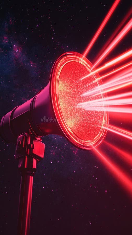 Red Laser Beams Emerging from a Futuristic Megaphone in Outer Space ...