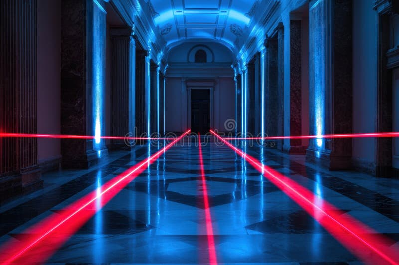 Red Laser Beams Intersect Dramatically in a Historic Hallway ...