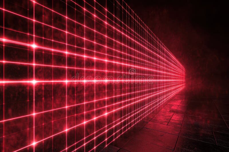 Red Laser Grid Creating a Dramatic Atmosphere in a Darkened Room with ...