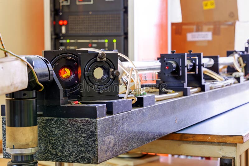 Red laser in laboratory stock photo. Image of detail - 55574372