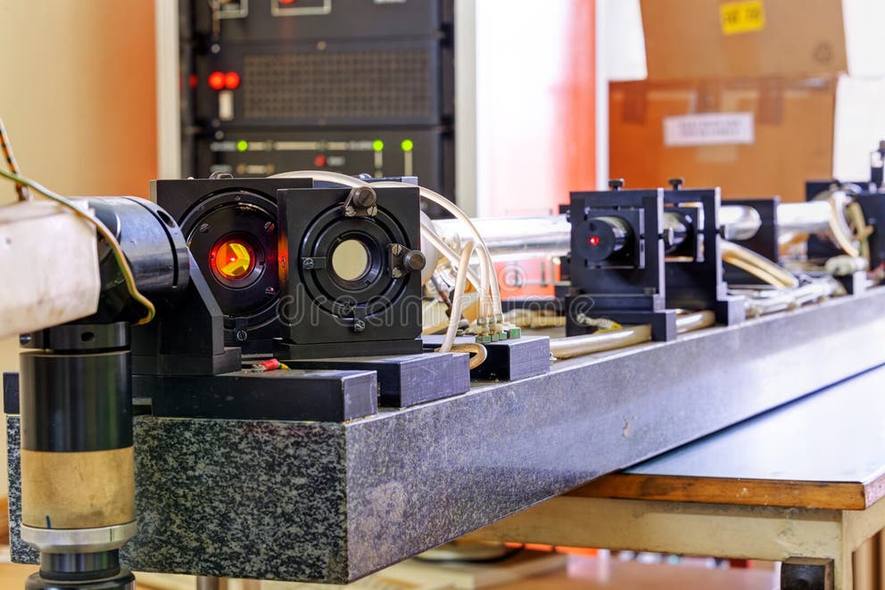 Red laser in laboratory stock image. Image of energy - 55574261