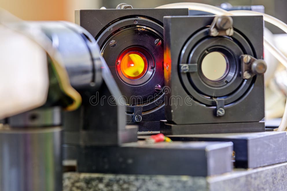 Red laser in laboratory stock photo. Image of optics - 55574732