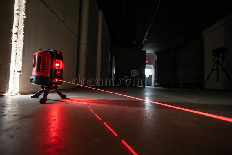 Red Laser Level in Dark Room Stock Illustration - Illustration of ...