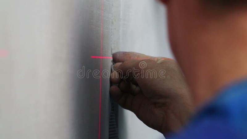Red Laser Markings Line on Concrete Wall Trembles Stock Footage - Video ...