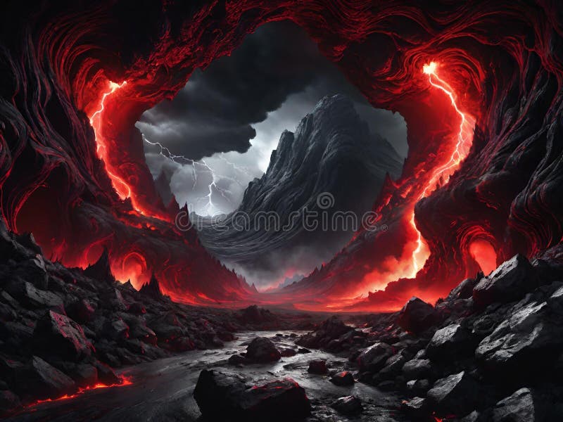 Red Lava and Fire in the Dark Stock Illustration - Illustration of ...