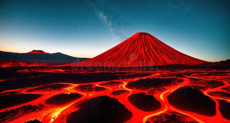 Red Lava Flow in the Volcano. Stock Image - Image of rocks, nature ...