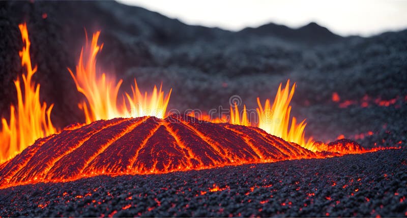 Red Lava Flowing Out of a Volcano Stock Photo - Image of geothermal ...