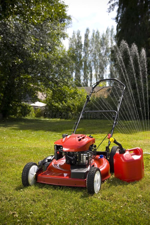 Red Lawn Mower stock image. Image of outdoors, green, outside - 7888481