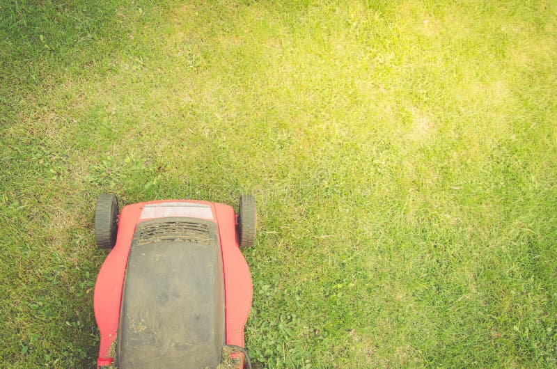 Red Lawn Mower Cutting Green Grass/red Lawn Mower Cutting Green Grass ...