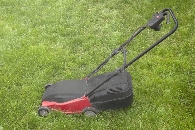 Red Lawn Mower on a Trimmed Green Lawn Stock Image - Image of green ...