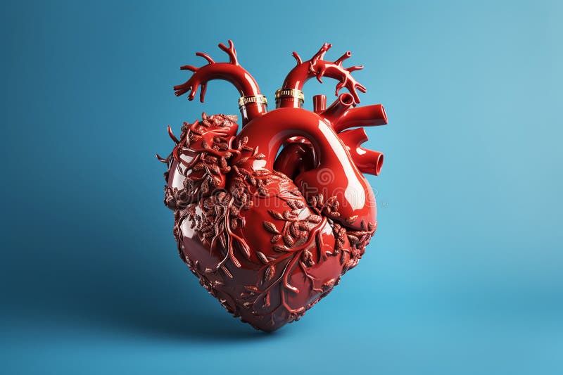 Red Layout in the Shape of an Anatomical Heart on a Blue Background ...