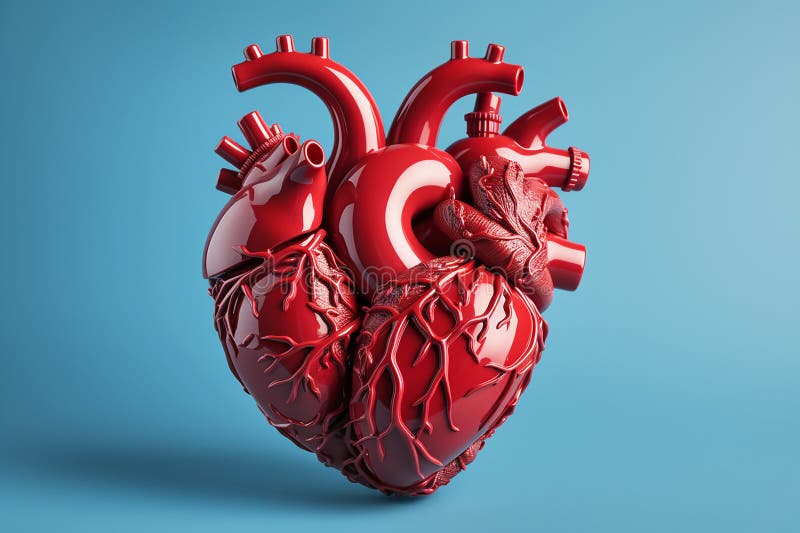 Red Layout in the Shape of an Anatomical Heart on a Blue Background ...