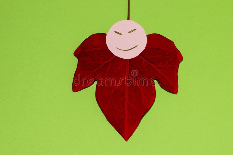 Red Leaf with an Evil Head, Creative Art Ghost Concept, Copy Space on a ...