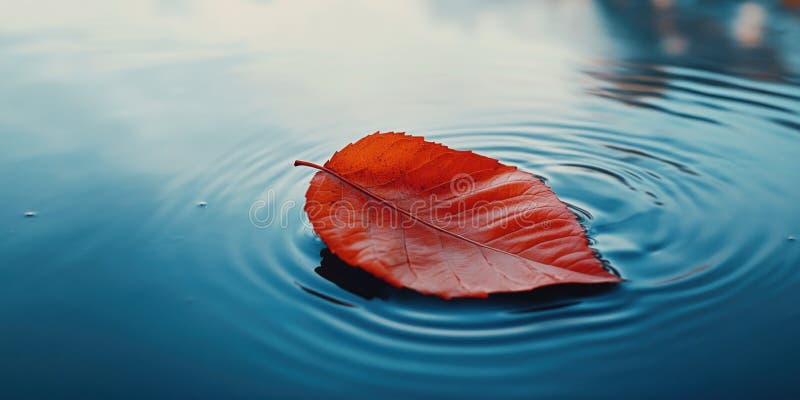 Red Leaf Floating on Water stock image. Image of weather - 374262921
