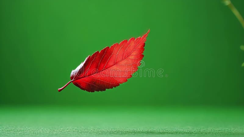 Red Leaf Gently Falling on Green Screen Background Stock Footage ...
