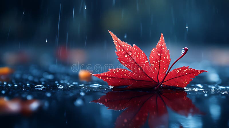 Red Leaf, Rain, Ground, Reflection, Autumn, Nature, Background, Bokeh, Wallpaper Stock ...