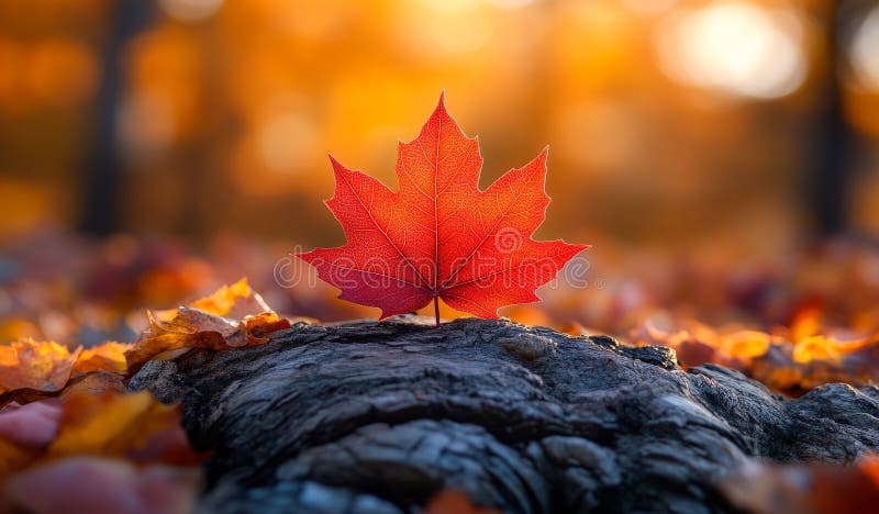 A Red Leaf is on a Rock in the Fall Stock Photo - Image of colorful ...