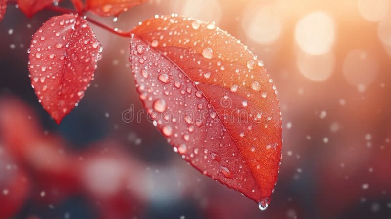 Red Leaf with Water Droplets Close Up Stock Illustration - Illustration ...