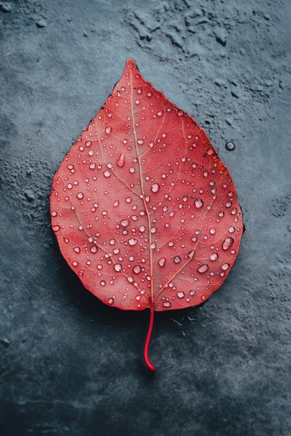 Red Leaf with Water Droplets Stock Photo - Image of texture, autumn ...