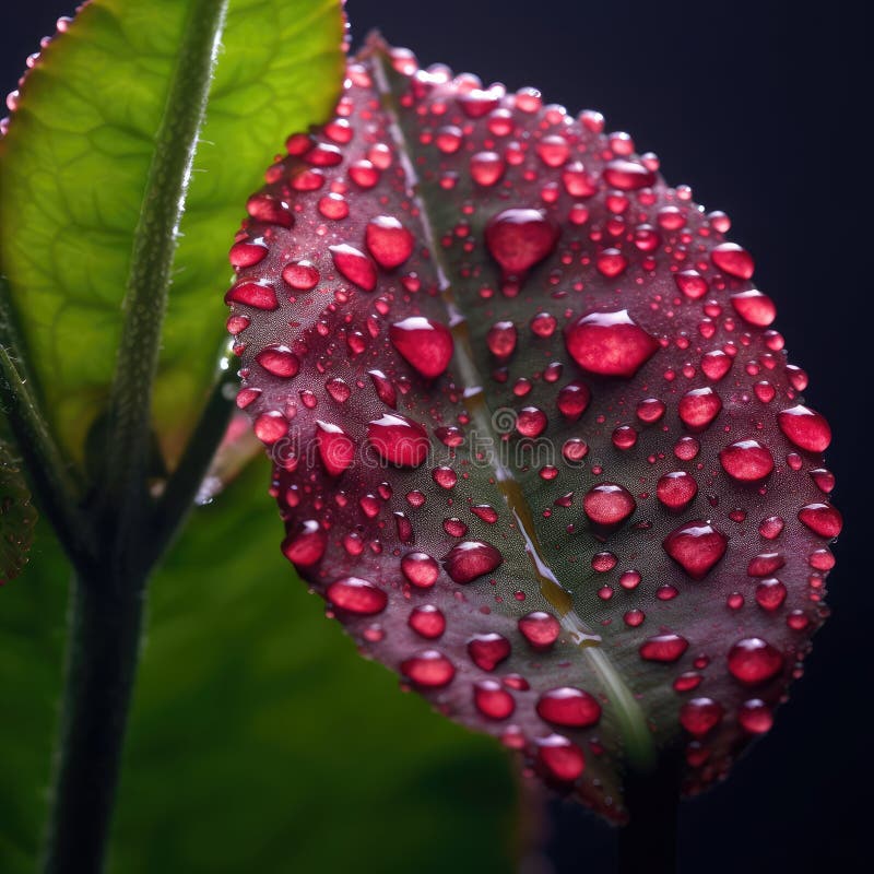 Red Leaf with Water Droplets on it Stock Illustration - Illustration of ...