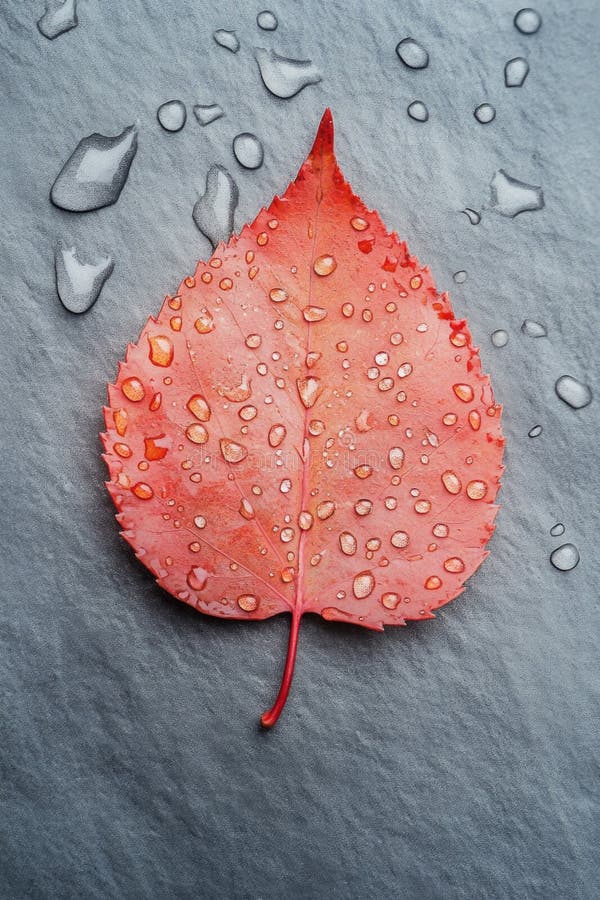 Red Leaf with Water Droplets Stock Photo - Image of leaf, moisture ...