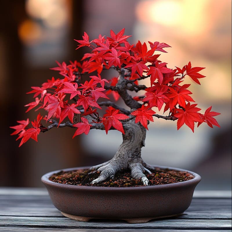 Red-leafed Bonsai Tree in a Dark Ceramic Pot Stock Illustration ...