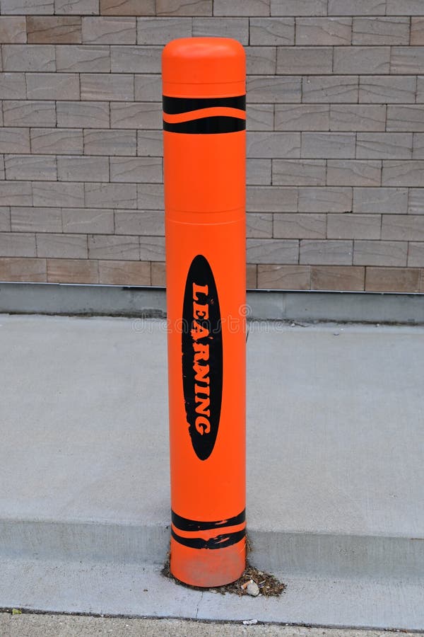 Red Learning Crayon Back To School Inspired Painted Cement Pole Stock ...