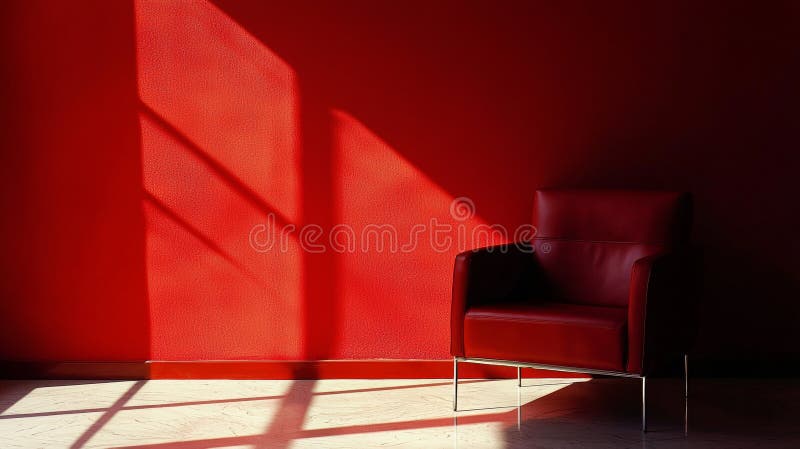 Red Leather Armchair in a Minimalist Setting with Dramatic Shadows ...
