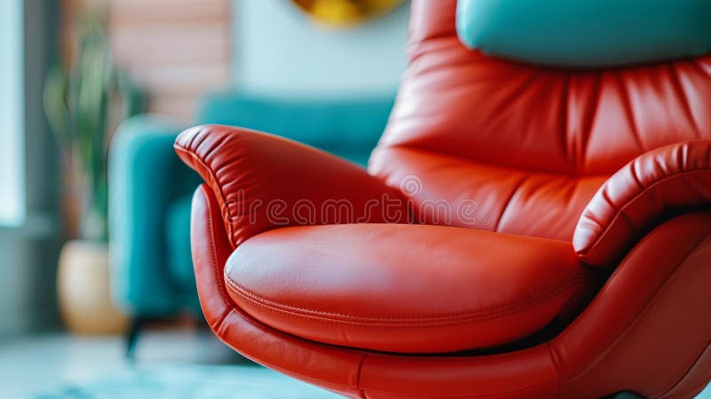 Red Leather Armchair in a Modern Living Room. Stock Photo - Image of ...