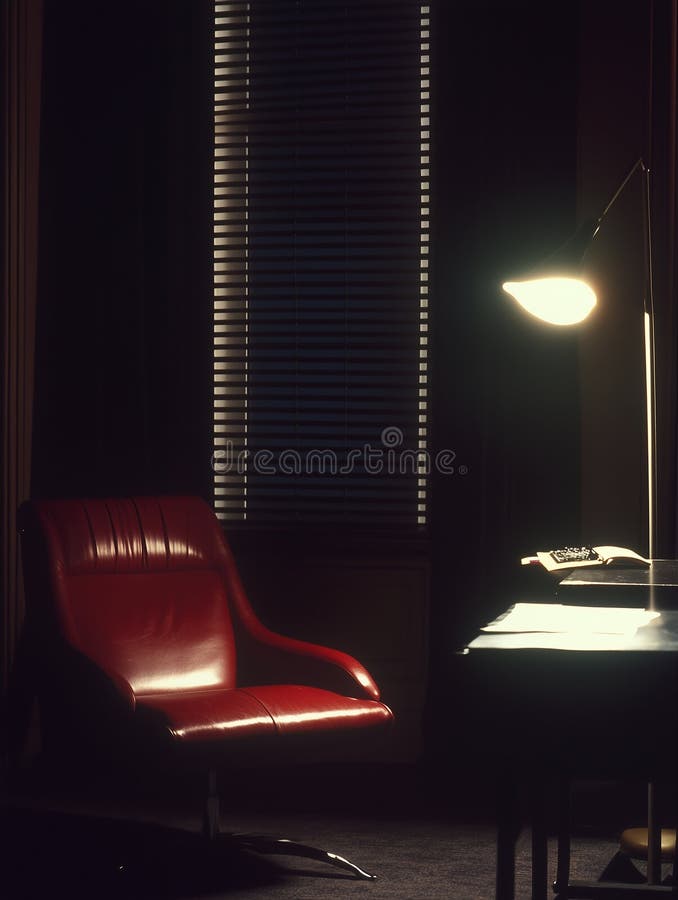 A Red Leather Armchair in 1970s Style Next To a Table Stock ...