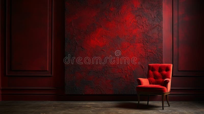 Enormous Red Wall with Old Red Chair: Dark and Textured Art Piece Stock ...