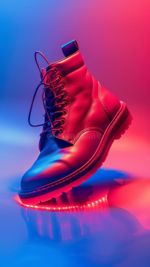 Red Leather Boot Under Neon Lights Stock Illustration - Illustration of ...