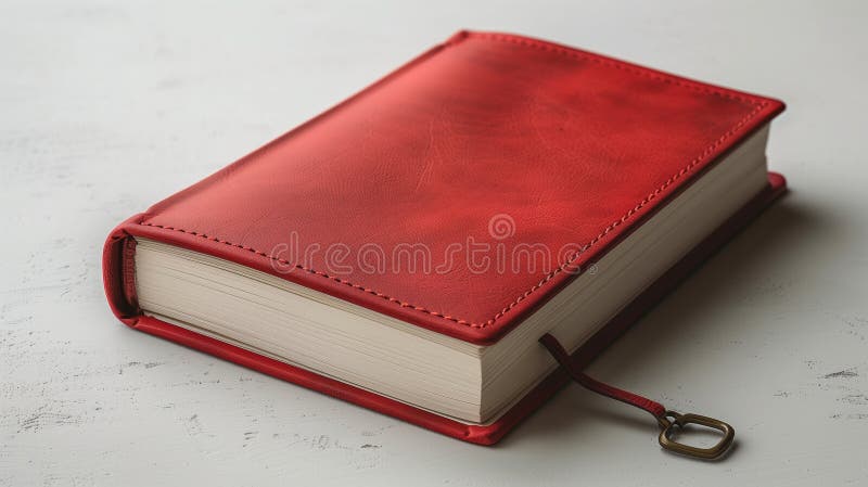 Red Leather Bound Journal with Bookmark on White Surface Stock Photo ...