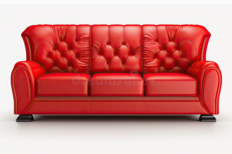Red Leather Couch, Front View, White Background, Isolated Stock ...