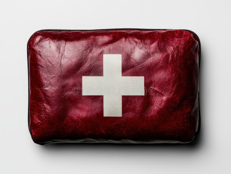 Red Leather First-aid Kit with White Cross Stock Illustration ...