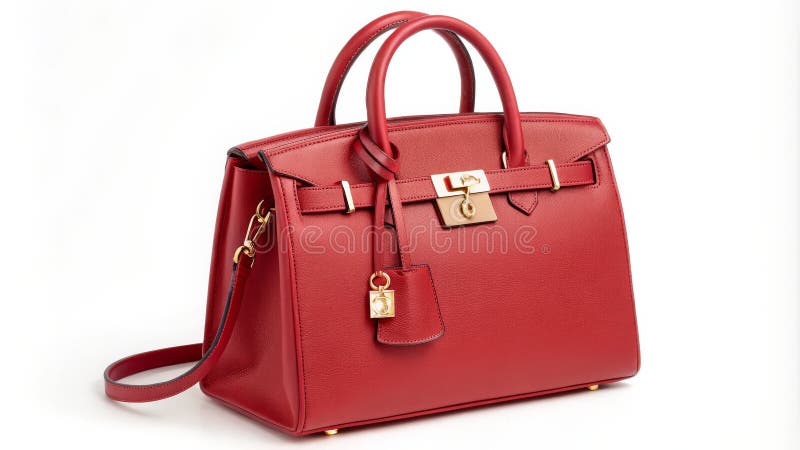 Red Leather Handbag Top View, Gold Hardware, Elegant Design Stock ...