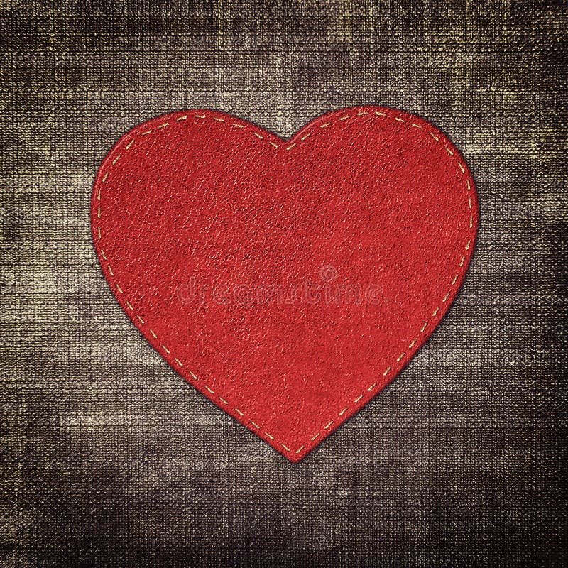 Red Leather Heart on Fabric in Grunge Style Stock Image - Image of ...