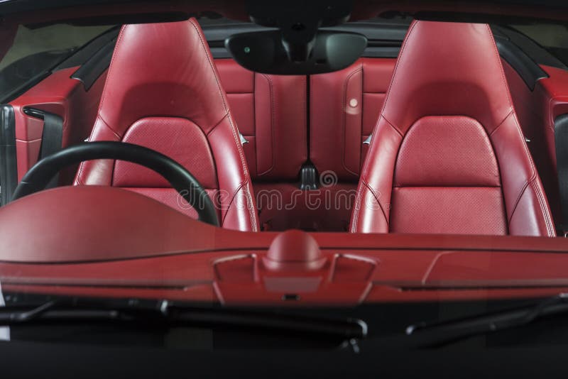 Red Leather Interior of a Modern Sport Car Stock Photo - Image of ...