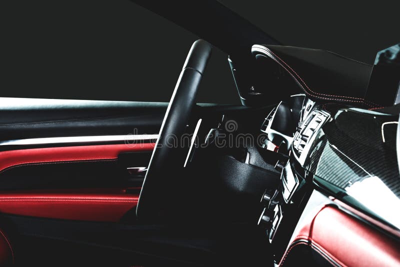 Red Leather Luxury Car Inside Interior Stock Image - Image of ...