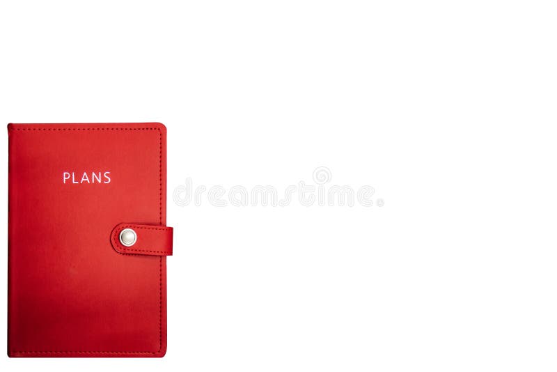 Red Leather Plans Notebook with Clasp Isolated on White Background with ...